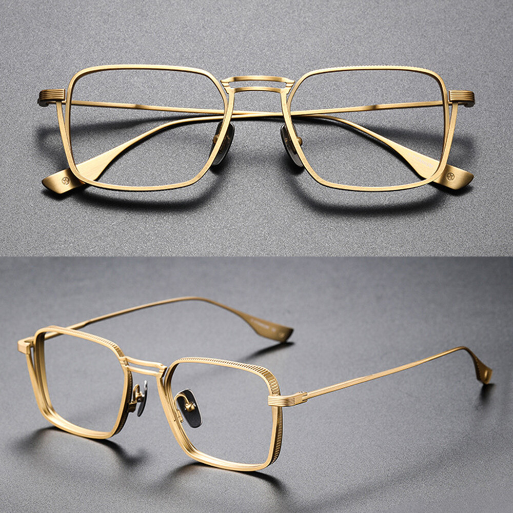 Man Handmade Metal Retro Square Eyeglasses Frame Ultra Light Spectacle ...