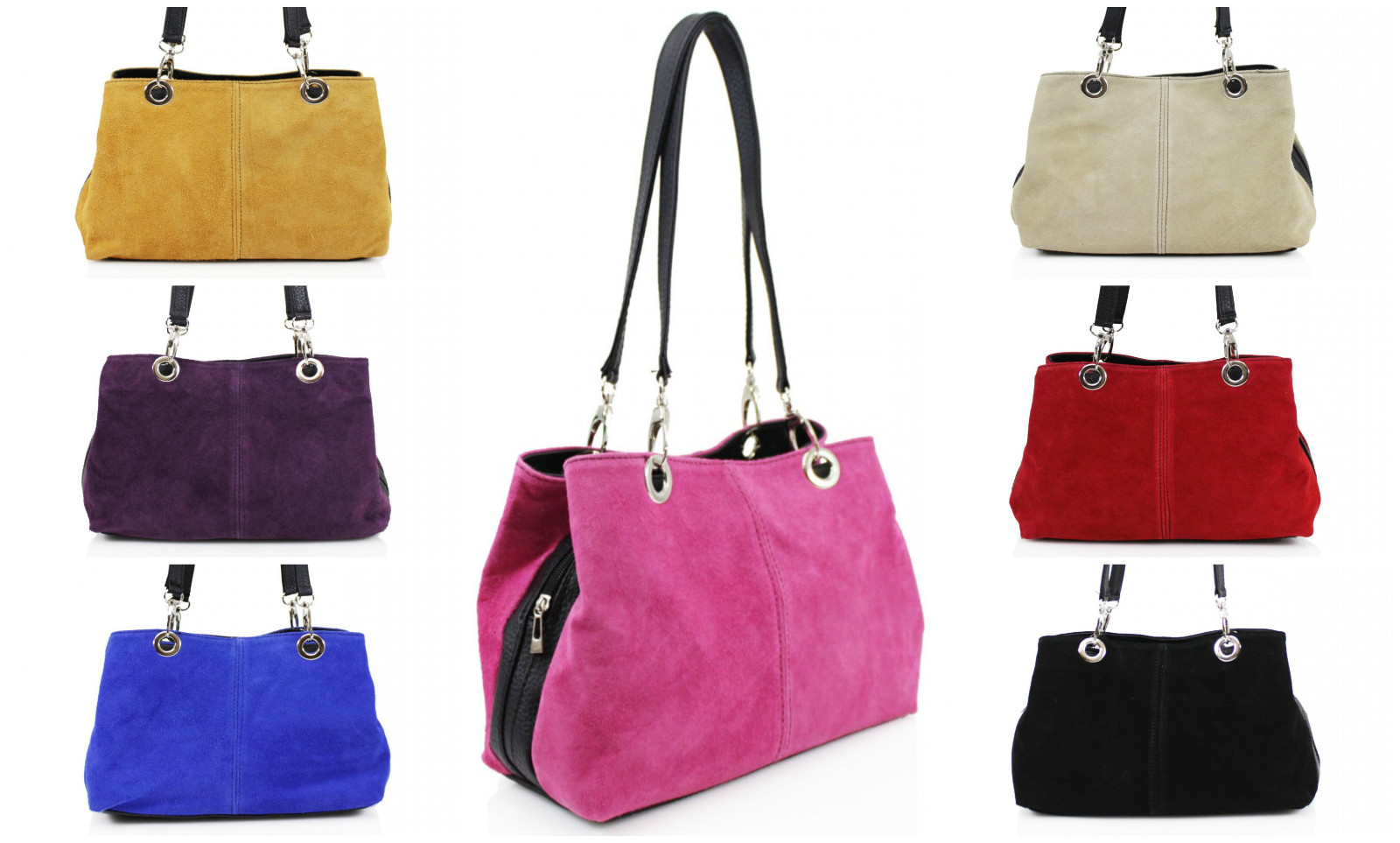 Ladies Three Compartment Style Suede Leather Shoulder Bag Women ...