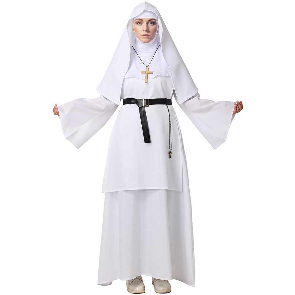 Women's Traditional Black Nun Dress Halloween Party Cosplay Adult Nun ...