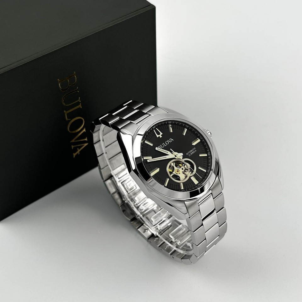 Bulova Men's Surveyor 96A270 Automatic Open Aperture Silver-Tone Watch ...