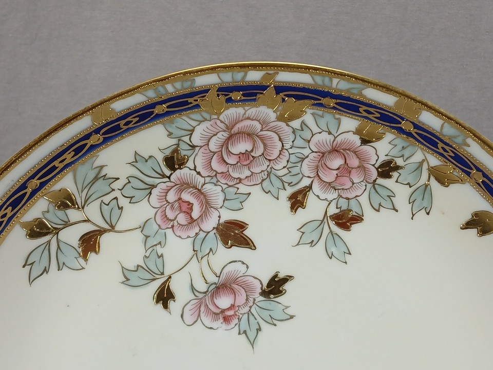 Nippon Hand Painted Pink Roses Cobalt & Beaded Cold Cake Plate C. 1911 ...
