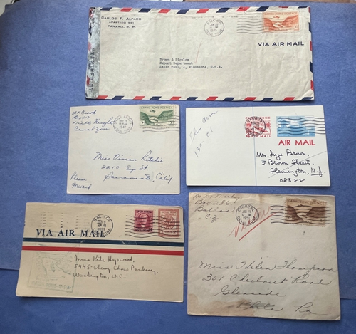 LOT x5 CANAL ZONE COVERS ! WWII CENSOR AIR MAIL L@@K !! FIRST FLIGHT L ...