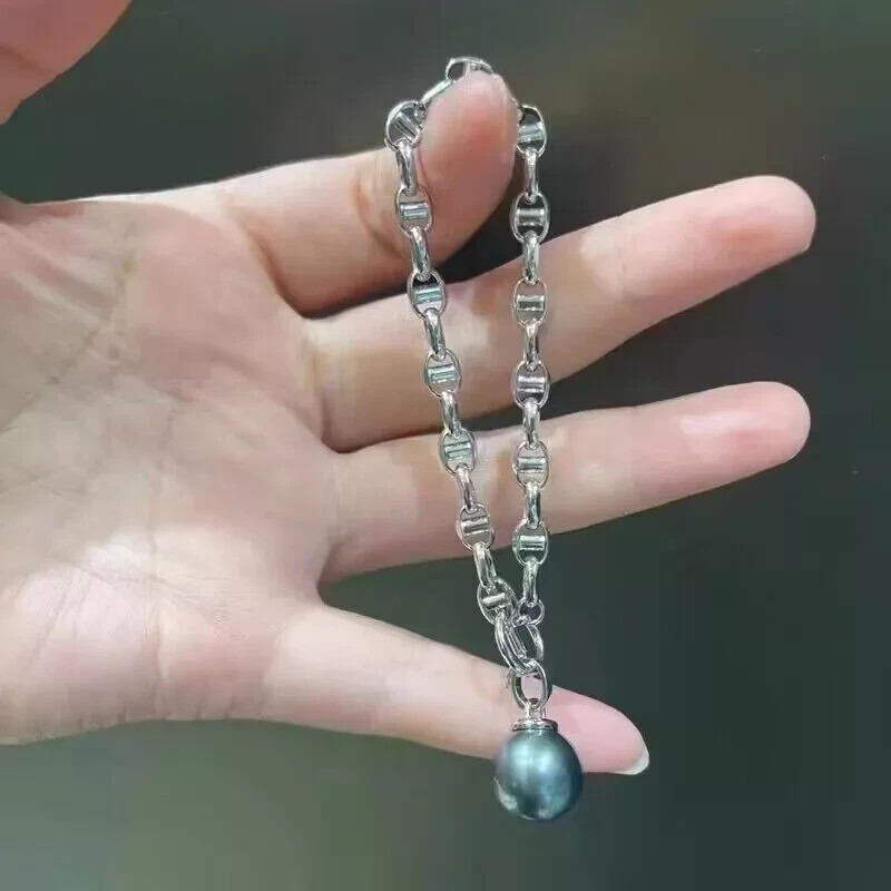 stunning 10-11mm tahitian round black green pearl bracelet 7.5-8 ...