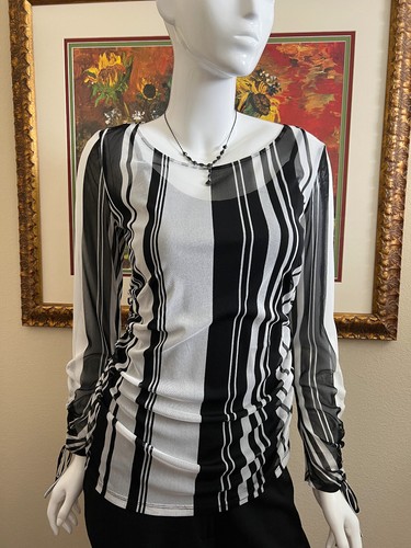 INC International Concepts Women's Long Sleeved Ruched Striped Top Size ...