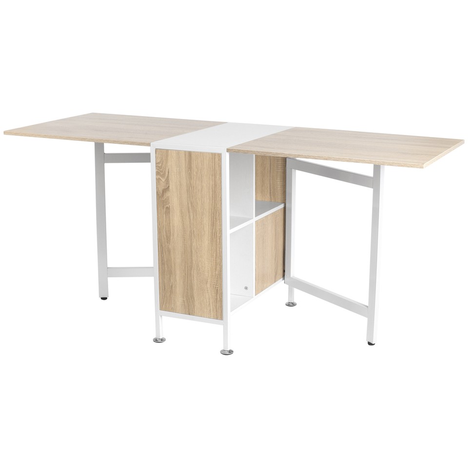 Folding Table Computer Desk Workstation with Storage Shelves Oak, White ...