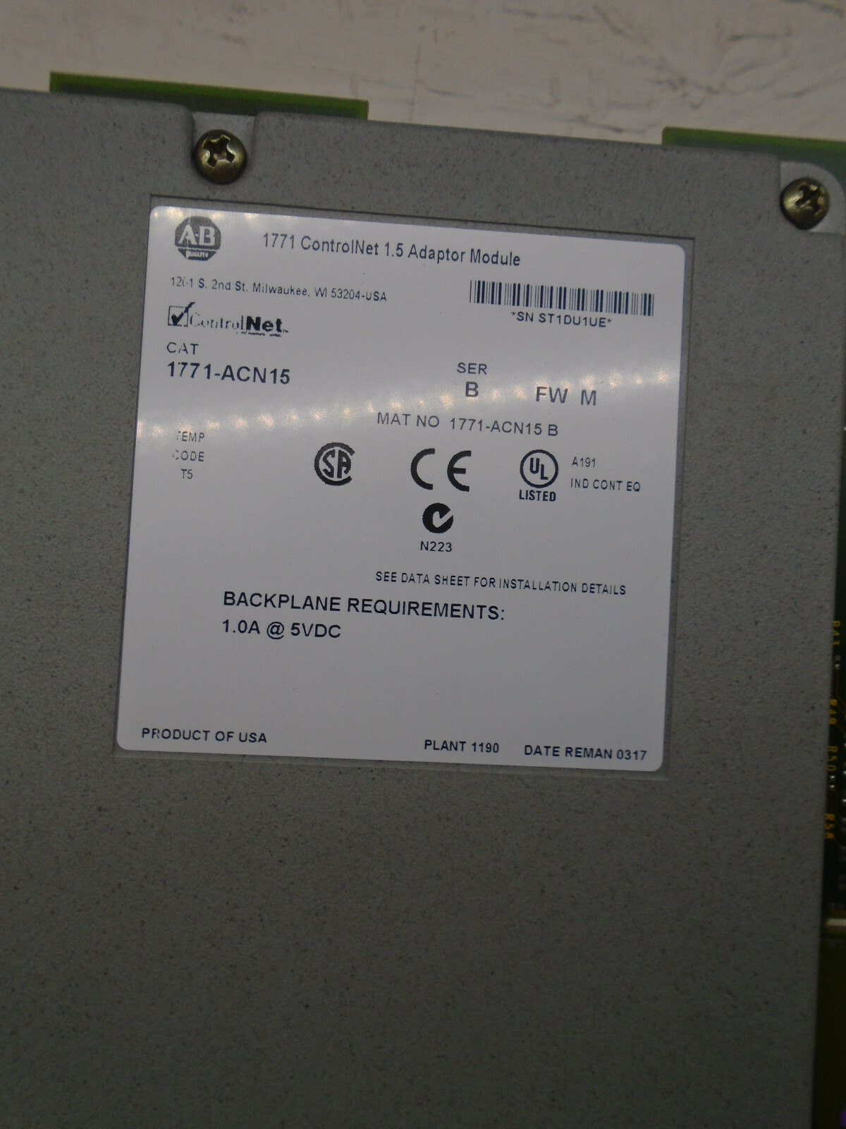 Allen-Bradley 1771-ACN15/B CNET Remote I/O Adapter Module for sale ...