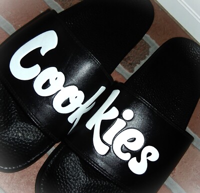 COOKIES Slides SLIPPERS Black White Cream Logo $OLD out HEAT Cookie$ SF ...