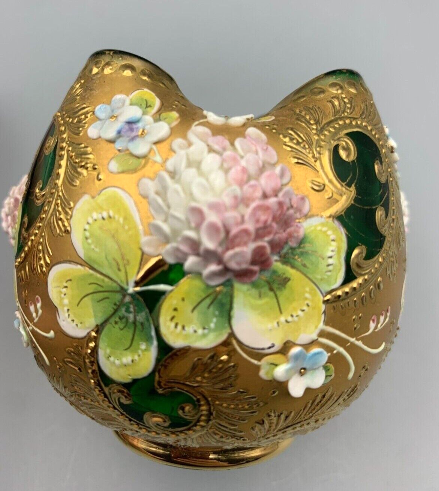ART GLASS VASE BOWL BOHEMIAN MURANO MOSER CZECH ENAMELED GOLD GILT TRE ...