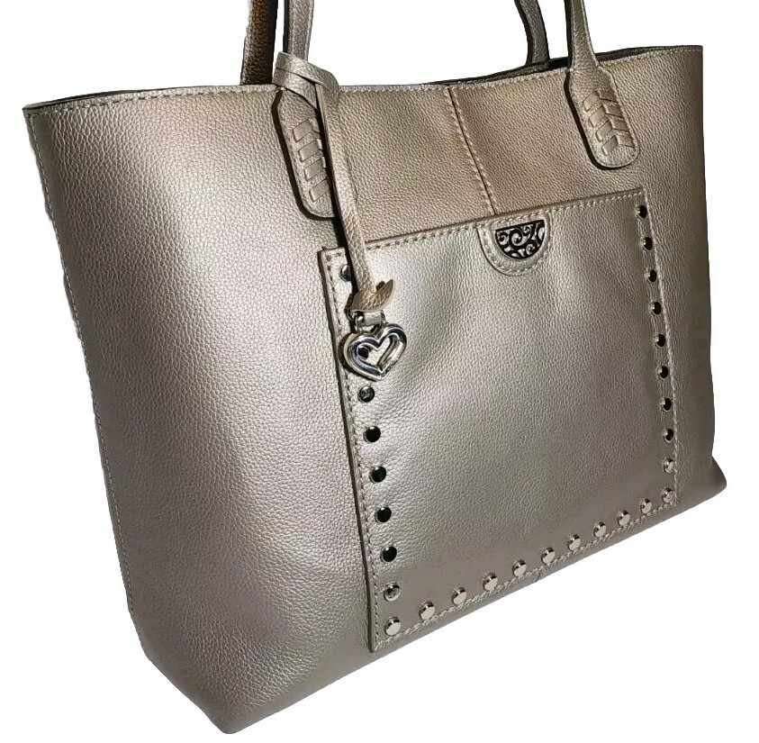 BRIGHTON PRETTY TOUGH ZINC PEARL REED TOTE CONVERTIBLE STUDDED SHOULDER ...