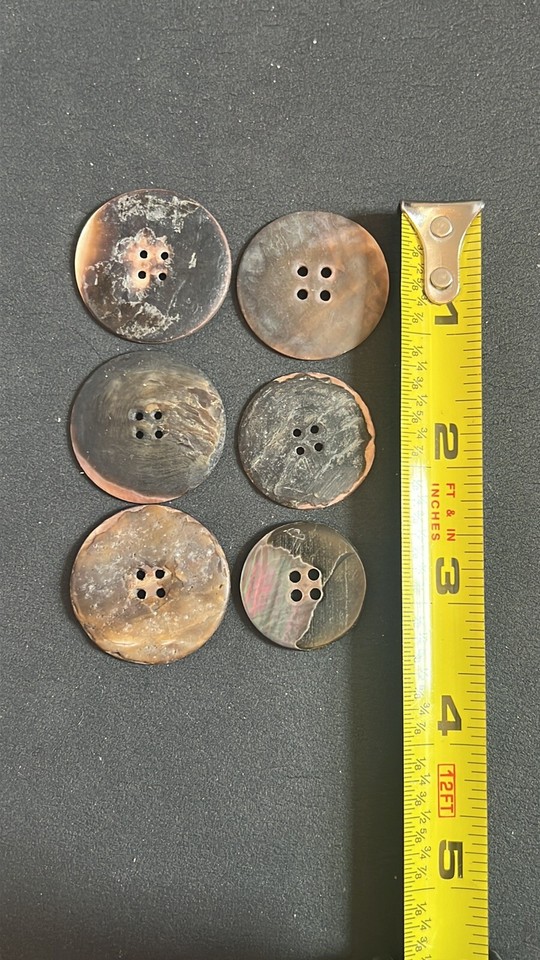6 Antique Vintage Carved Etched Button Lot Set Shell MOP Abalone Mother ...
