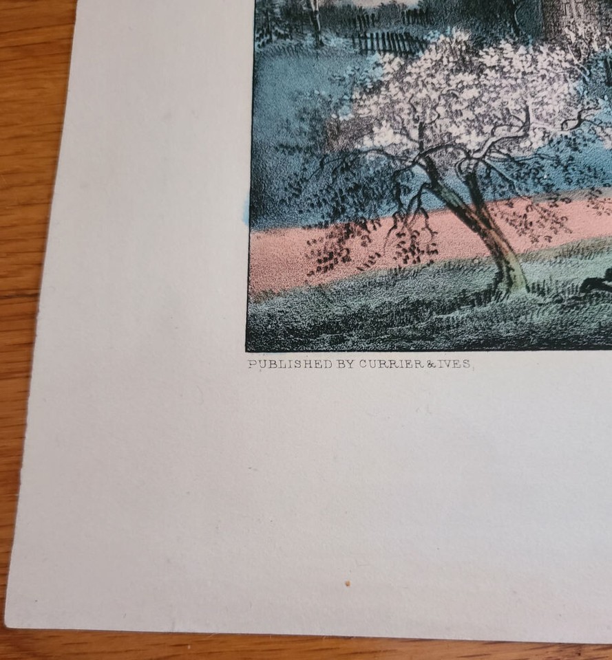 Currier & Ives Lithograph American Homestead Autumn -Huge Margins ...