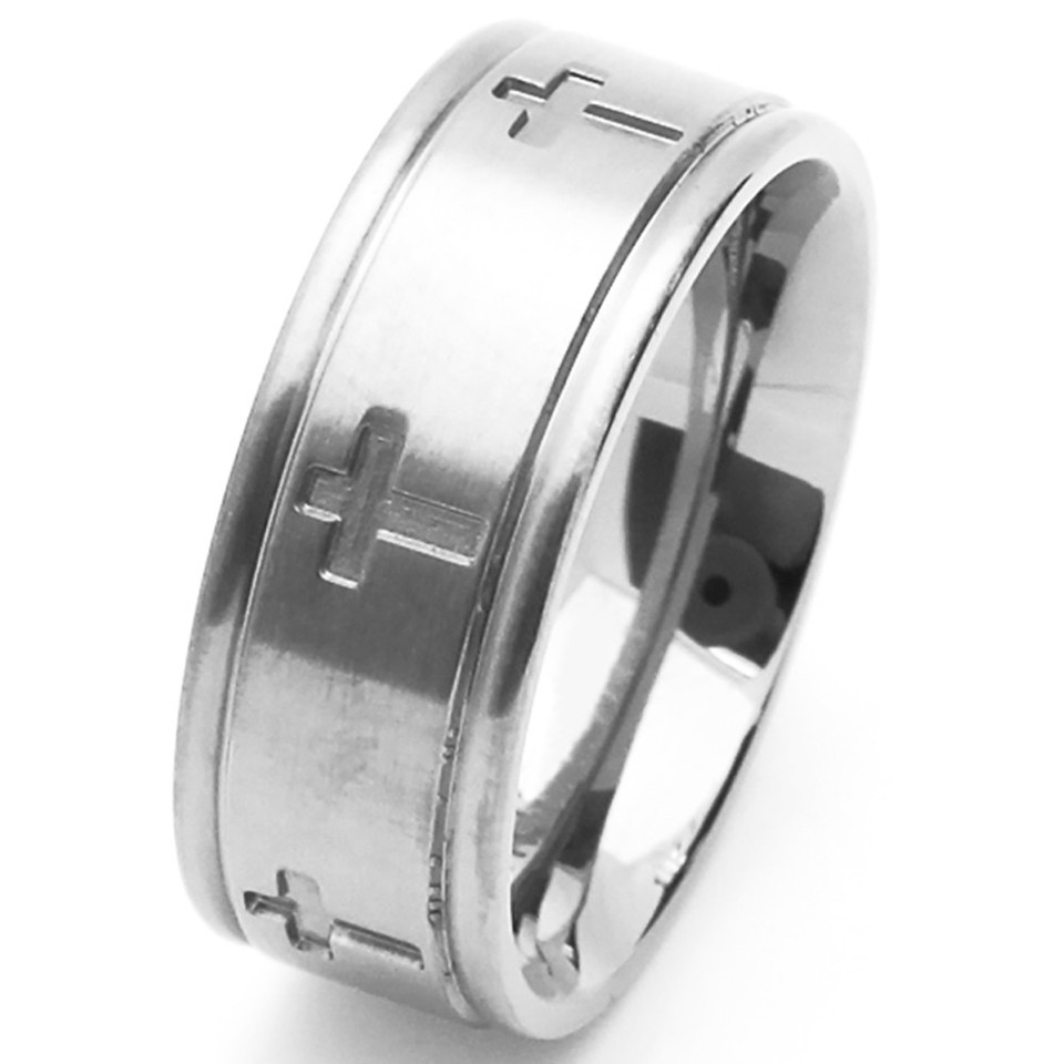 Men's 8mm Stainless Steel 316L Ring Dark Color Cross Band / Gift box ...
