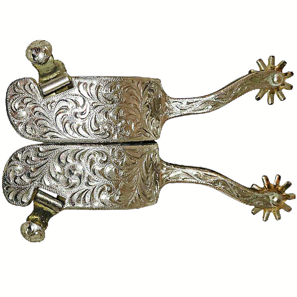 Vintage Sterling Silver Plated Copper Overlay Steel Offset Spurs 10 ...