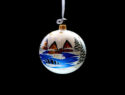 Victoria Bella 4-inch Hand-Painted Glass White Patterned Christmas Ball ...