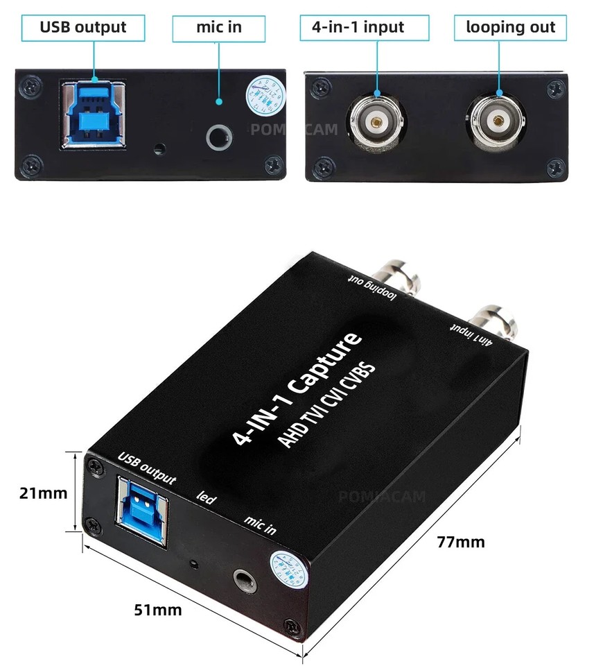 4in1 BNC To USB Capture Card AHD TVI CVI CVBS To USB Capture for Video ...