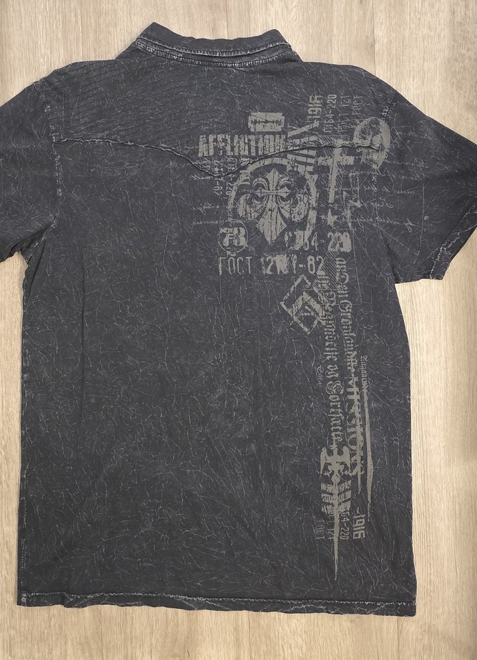 Affliction Men's Polo Shirt - Distressed Black - Logos Front & Back ...