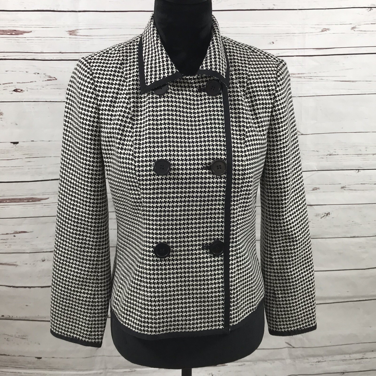 Vintage Talbots Petite Blazer Houndstooth Black/White… - Gem