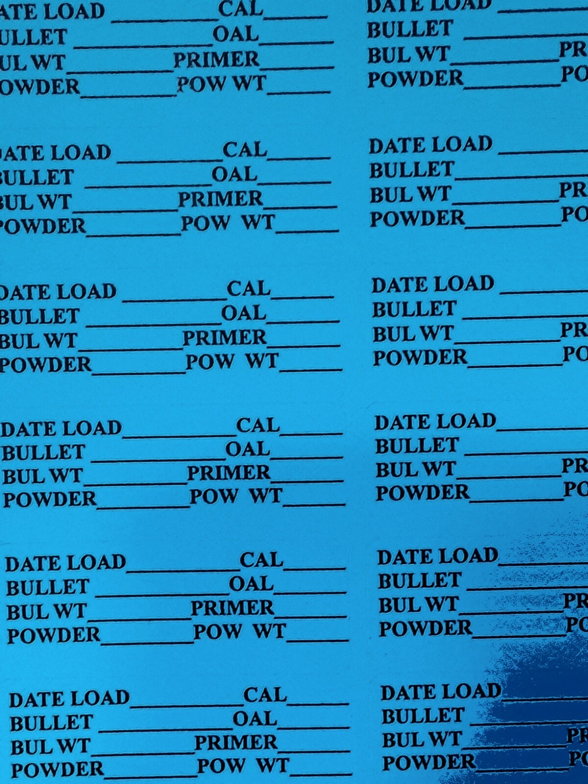 90 BLUE Reloading Data Labels for Pistol or Rifle Ammo 30 Labels/ page ...
