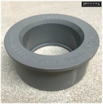 Grey 62mm x 40mm (43mm) Glued Boss Pipe Adapter Reducer Fits Polypipe ...