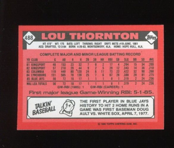 1986 TOPPS TIFFANY #388 LOU THORNTON ROOKIE RC TORONTO BLUE JAYS | eBay