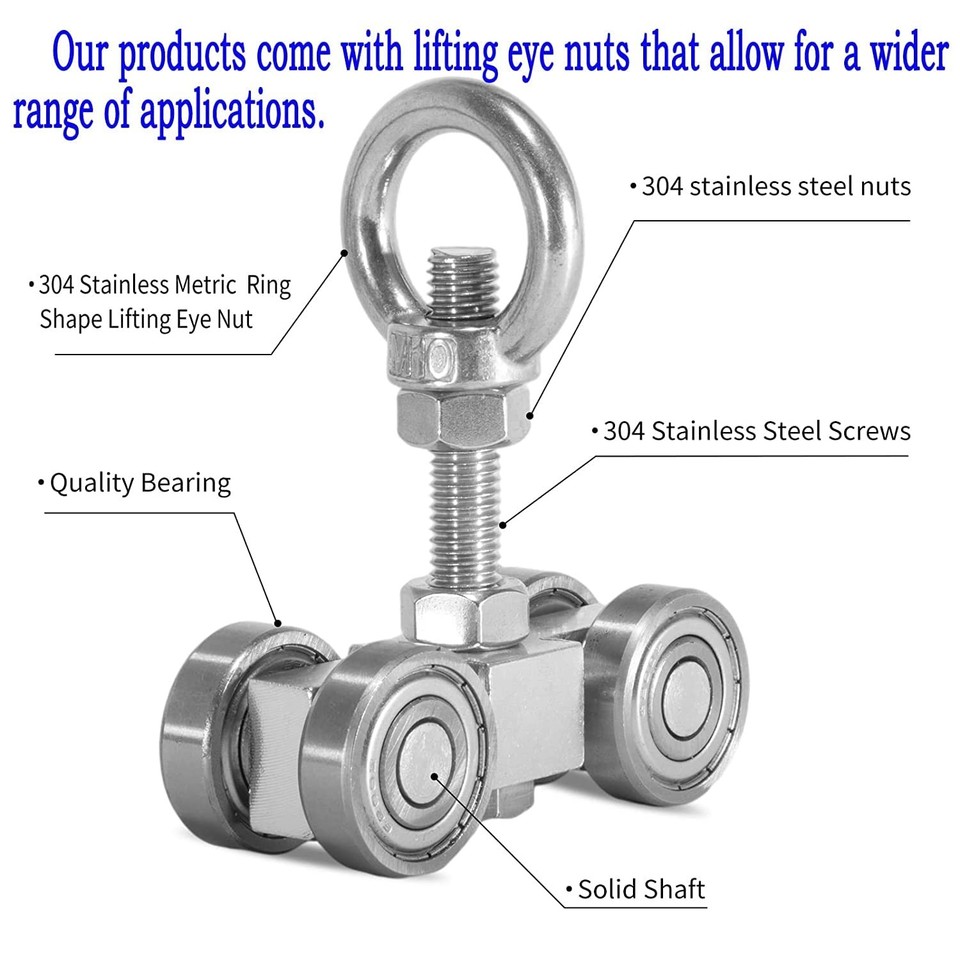 4 Wheel Silent Trolley Rollers for 1-5/8" Unistrut Channel with M10 Bolt | eBay