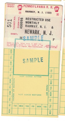 THE PENNSYLVANIA RAILROAD CO. Resticted Monthly TICKET SAMPLE Rahway ...