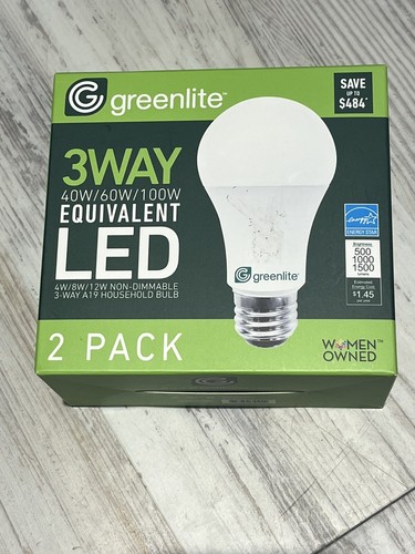 2 PACK GREENLITE 3-Way 40W 60W 100W LED A19 Bright White LIGHT BULBS 4W ...