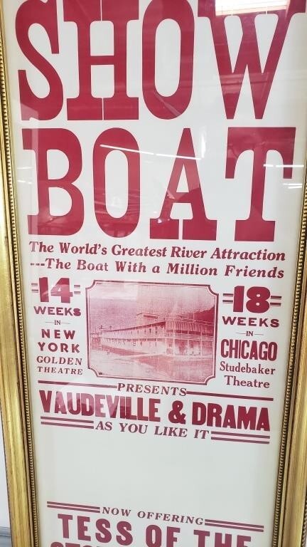 BRYANT'S FAMOUS SHOWBOAT Framed Lithograph Poster VAUDEVILLE & DRAMA 39 ...