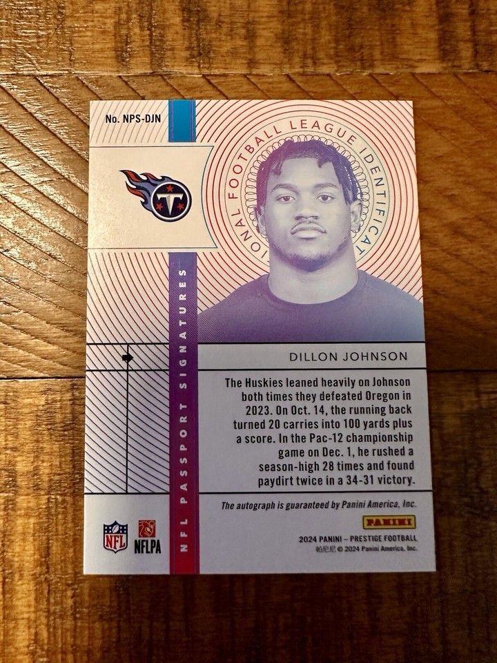 2024 Prestige Nfl Passports Signatures Dillon Johnson RC Titans NPS-DJN ...