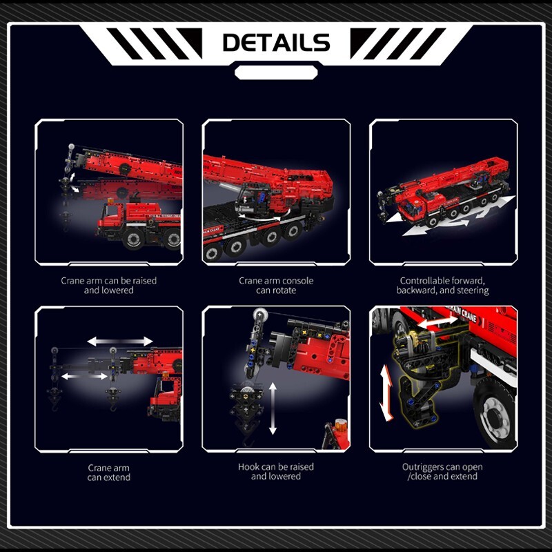 Mould King 17074 Crane Engineering Red Truck Building Block Remote ...