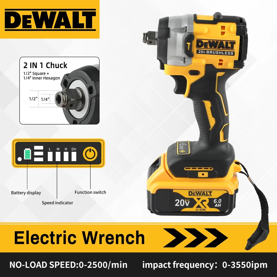 DEWALT DCF921 20V Brushless 1/2" Impact Wrench & Cordless Drill with ...