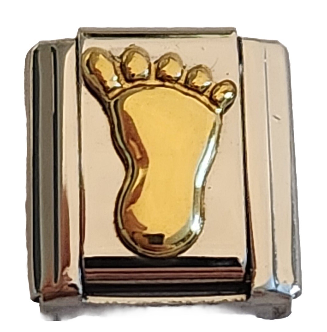 Gold Foot Footprint Feet Italian Charm Bracelet Link 9mm gift Barefoot ...