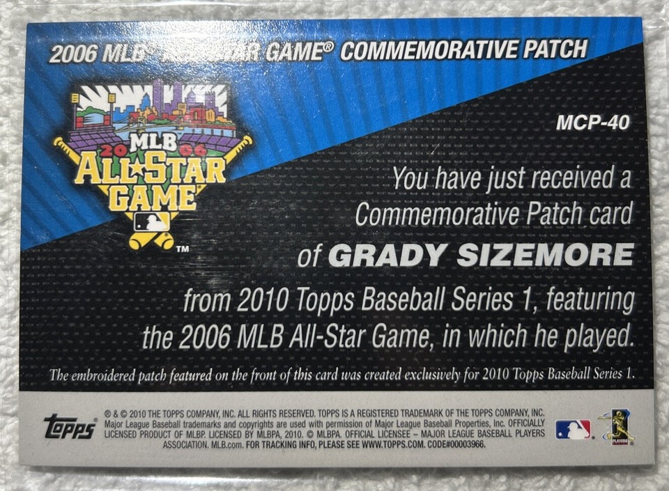 2010 Topps - Manufactured Commemorative Patch #MCP-40 Grady Sizemore | eBay