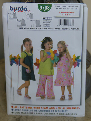 * BURDA * GIRLS DRESS & PANTS SEWING PATTERN * #9703 * ~ SIZE 3 4 5 6 7 ...