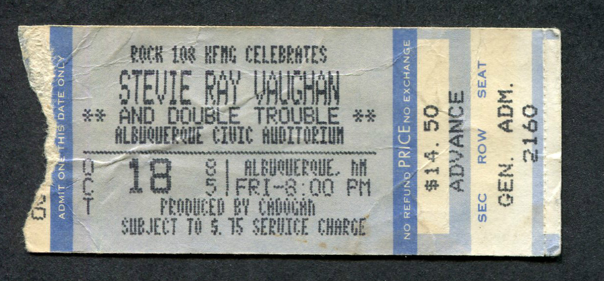 1985 Original Stevie Ray Vaughan Concert Ticket Stub Albuquerque NM ...