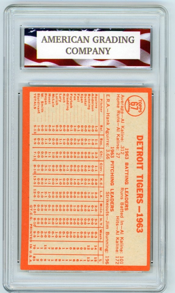 1964 Topps #67 Detroit Tigers Team Card AGC 8 NM/Mint Al Kaline | eBay