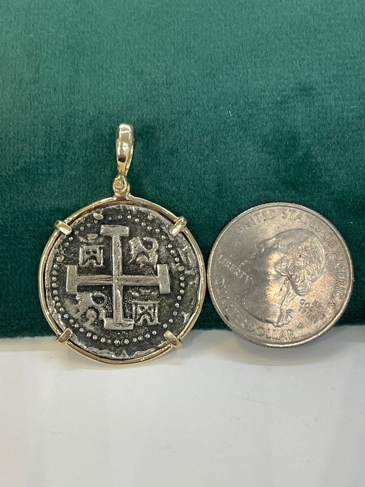 ATOCHA SILVER COIN PENDANT IN 14K REAL SOLID GOLD BEZEL HANDMADE FROM ...