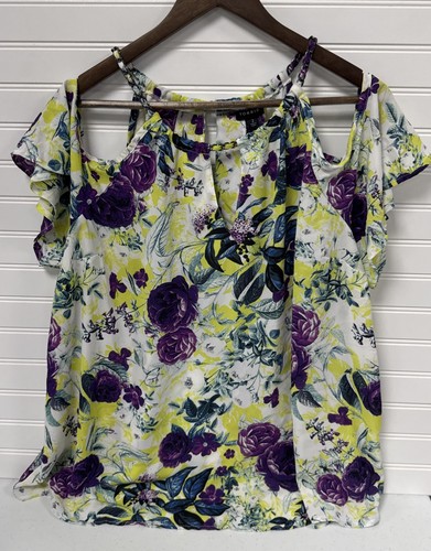 TORRID 2 Plus Size Floral Sheer Purple Multi Color Chain Cold Shoulder ...