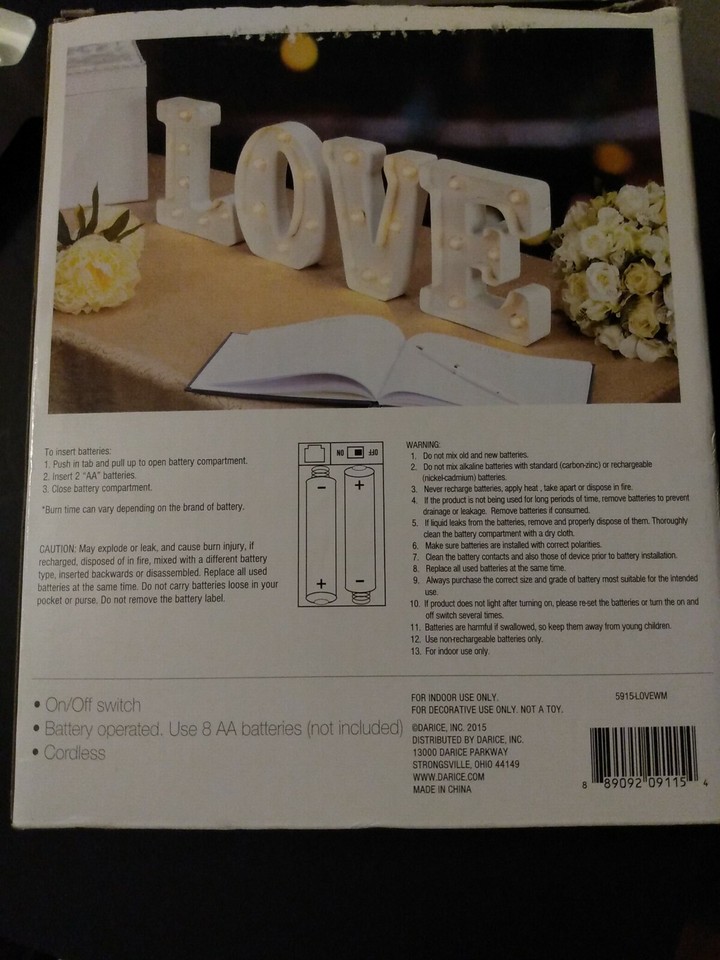 Victoria Lynn LOVE White Marquee Letters 4 Pieces Metal sign 8" Wedding ...