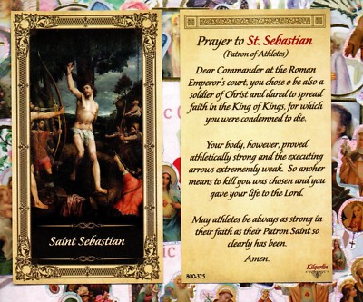 Saint Sebastian with Prayer to St. Sebastian - Paperstock Holy Card | eBay
