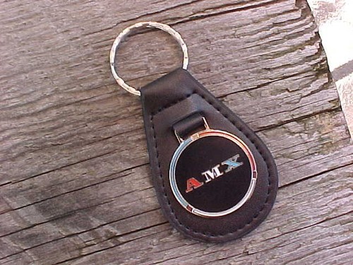 AMC AMX R/W/B LEATHER KEY FOB AMERICAN MOTORS Hi-QUALITY MUSCLE CAR KEY ...