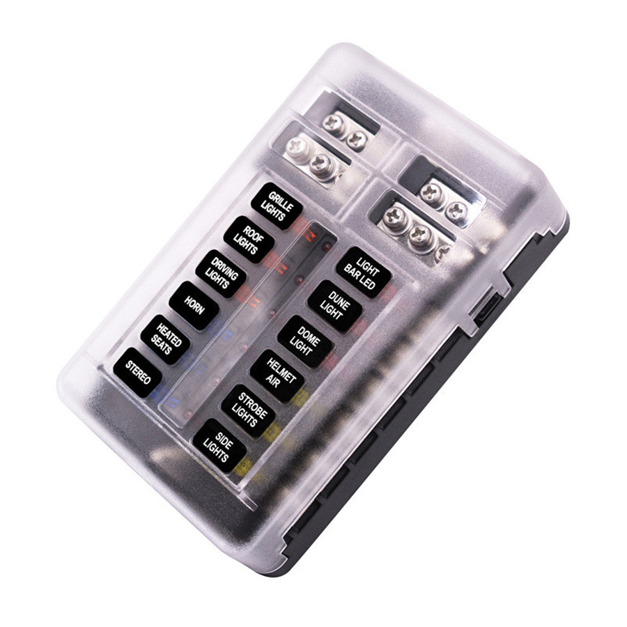 Car Boat Fuse Block 12 Way LED Fuse Junction Box Blade Fuse Terminal ...