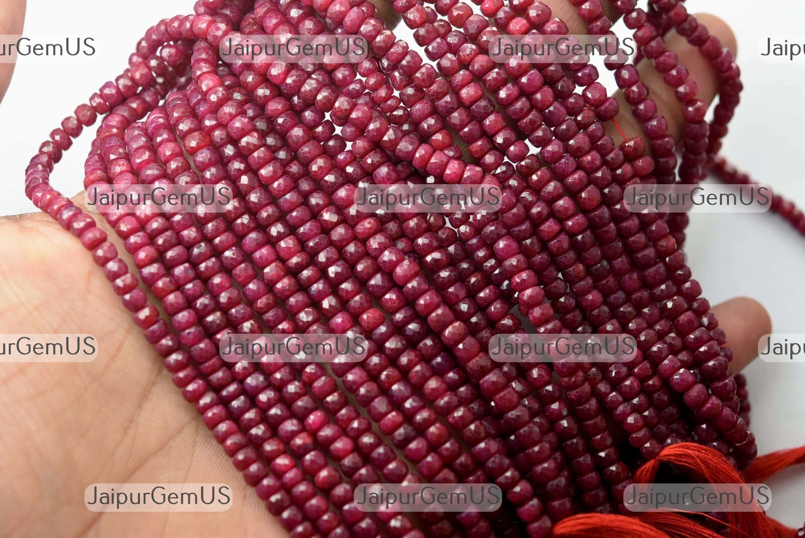 12 Inch Strand, Dyed Natural Ruby Gemstone Faceted Tyre Shape Beads ...
