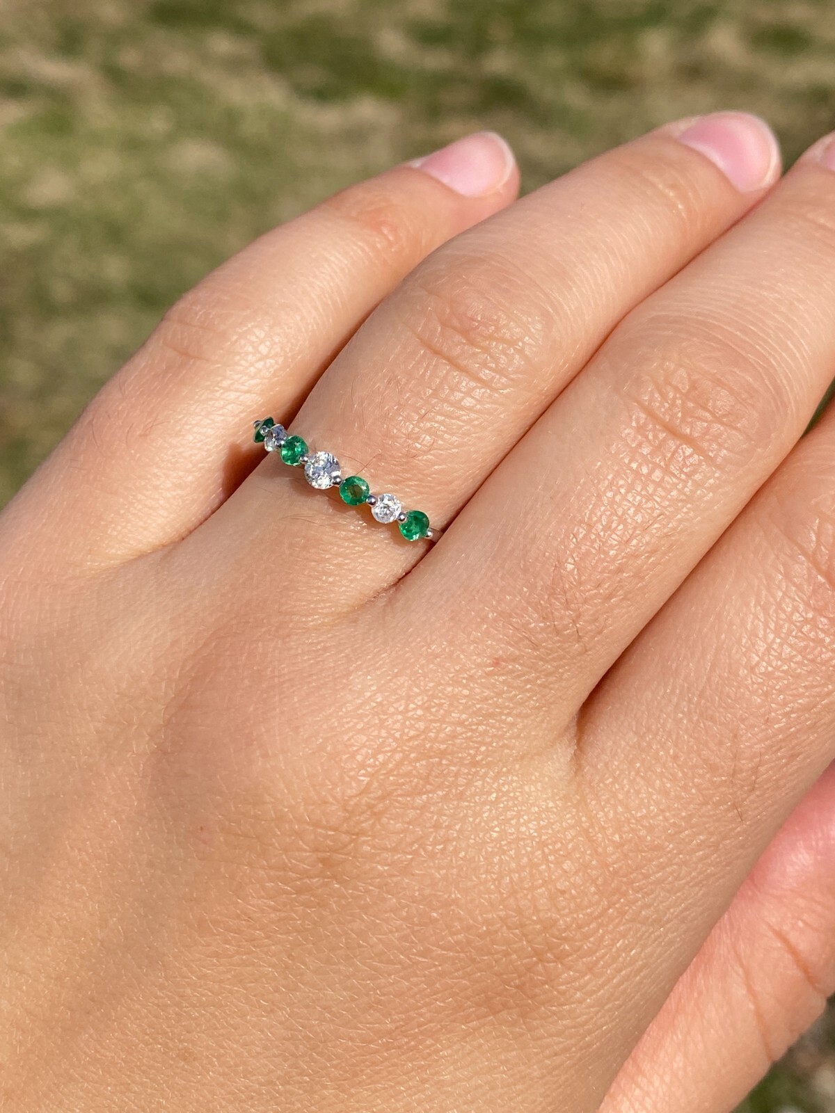 Single Prong Set Natural Emerald and Diamond Band | eBay