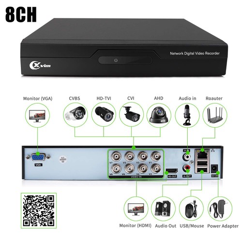 XVIM 4/8CH DVR H.265+ Outdoor CCTV 1080P Security Camera System IR ...