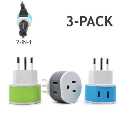 OREI Italy, Uruguay Travel Plug Adapter - 2 USA Inputs - 3 Pack - Type ...