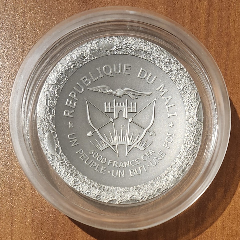 2015 Mali 5000 Fr MOON LUNAR METEORITE NWA 8599 5 oz Silver Coin ...