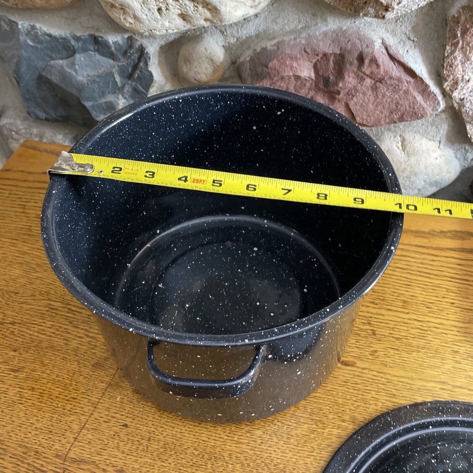 Vintage Black Speckled Enamelware Camping Pot w Lid Enamel Cookware | eBay