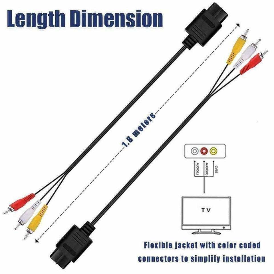FOR NINTENDO 64 N64 AV AUDIO VIDEO A/V CABLE CORD WIRE TV GAME HTE ...
