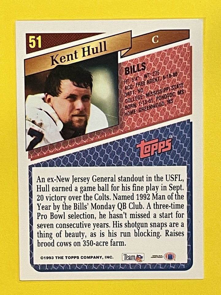Kent Hull 1993 Topps Base #51 Buffalo Bills | eBay